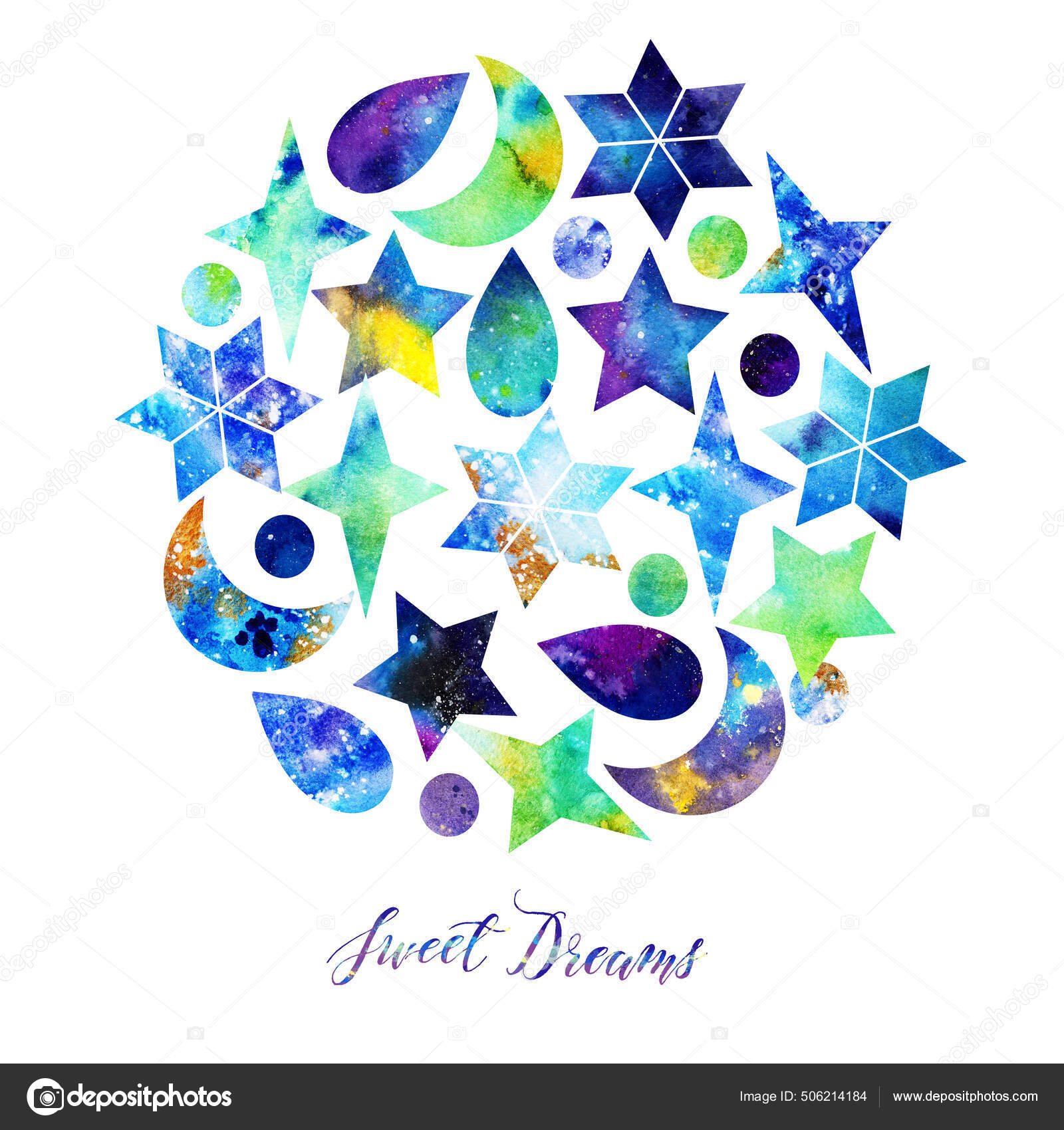 Watercolor Illustration Astronomy Moon Blob Stars Postcard You Handmade ...