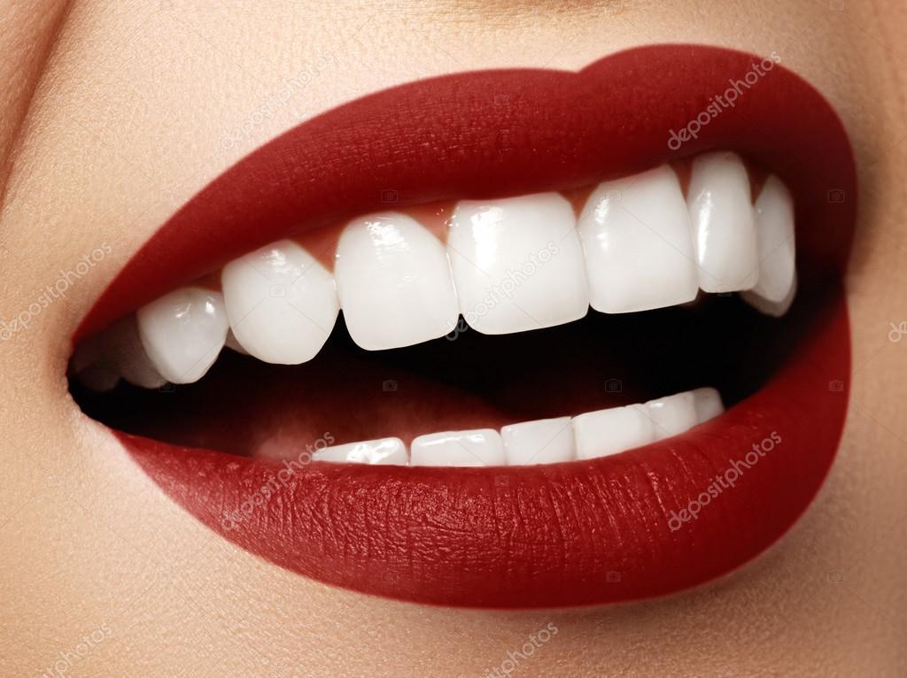 Perfect smile after bleaching. Dental care and whitening teeth ...