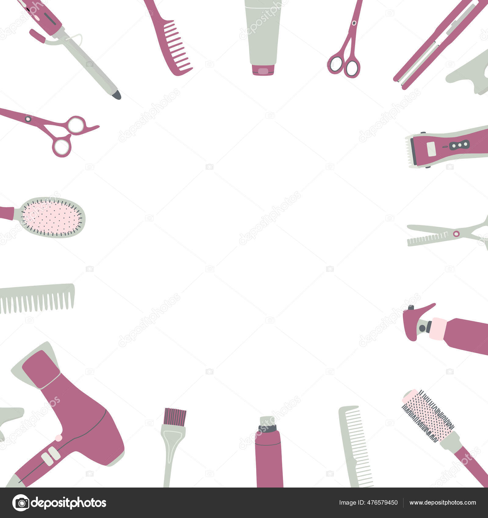 Border frame with hairdressing tools. Square vector illustration with ...