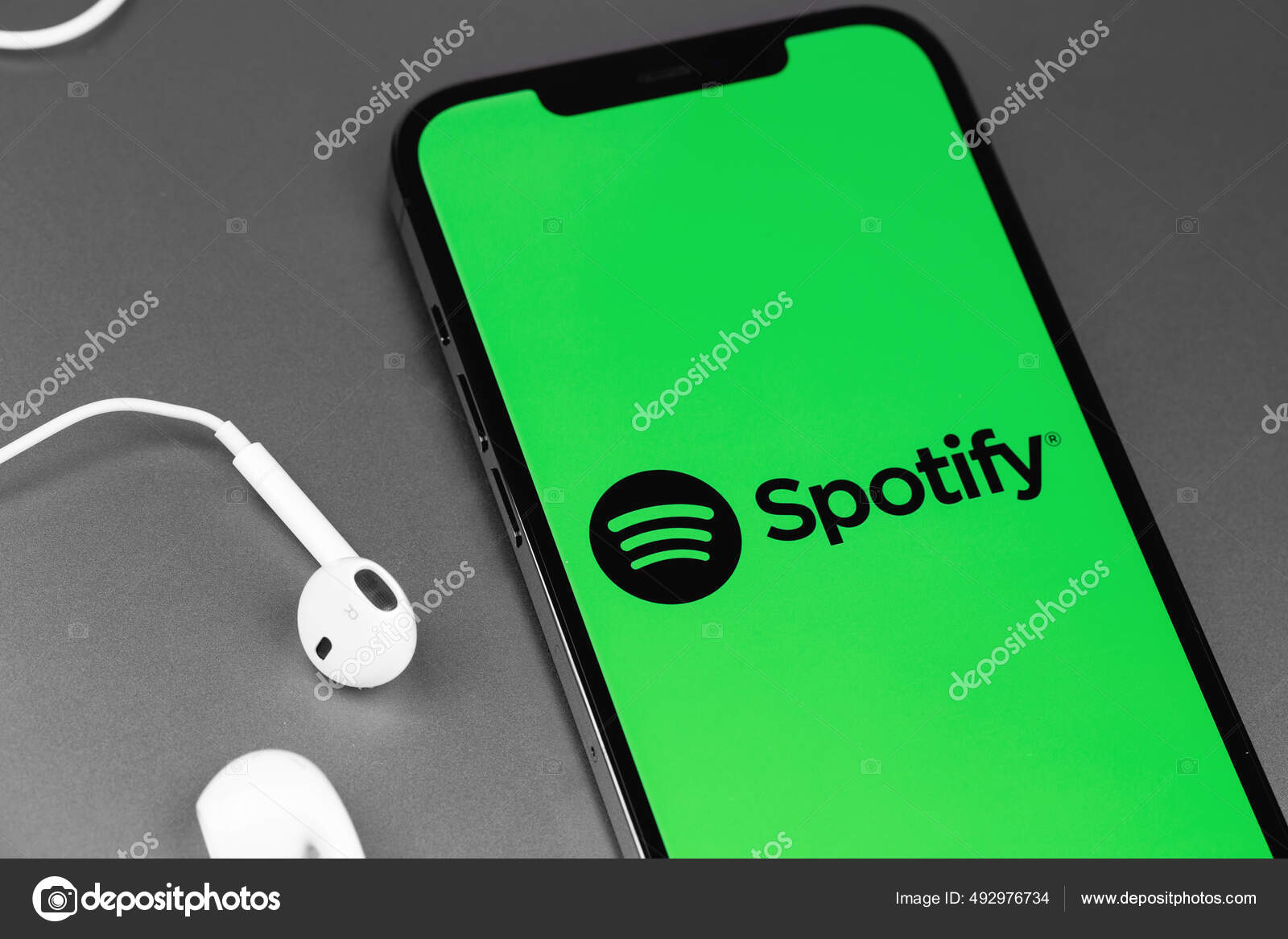 Spotify Logo Mobile App Screen Smartphone Iphone Earpods Headphones ...