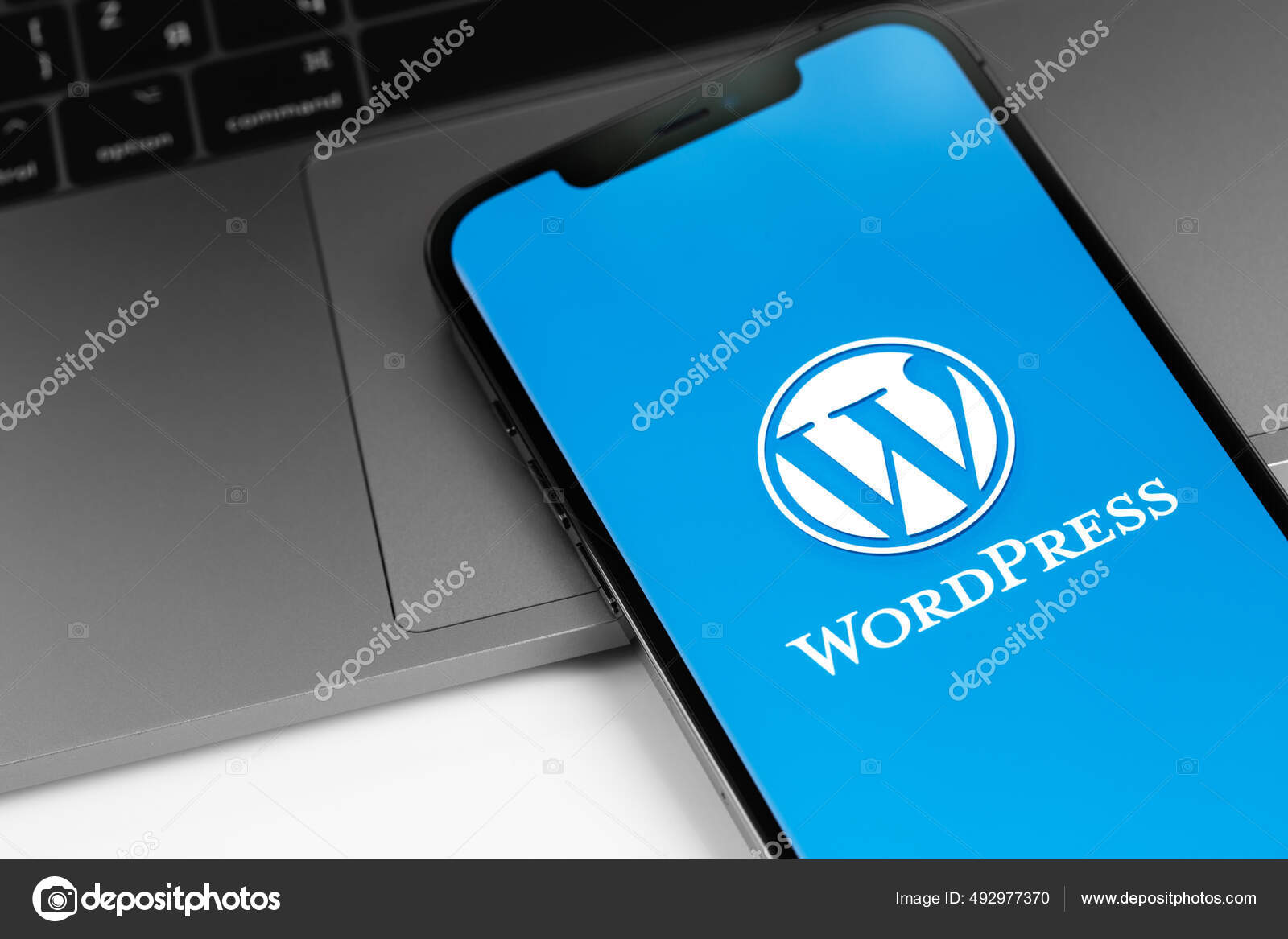 Wordpress Logo Screen Smartphone Iphone Macbook Keyboard Closeup Wordpress Open — Stock ...