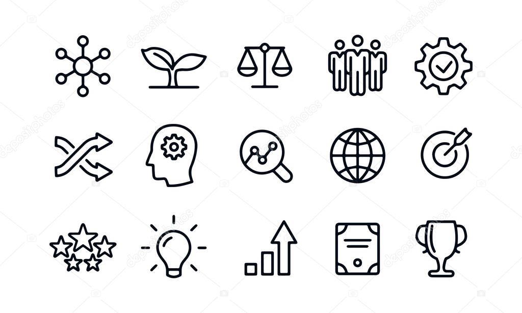 Valores Básicos Iconos Establecer diseño vectorial 2022
