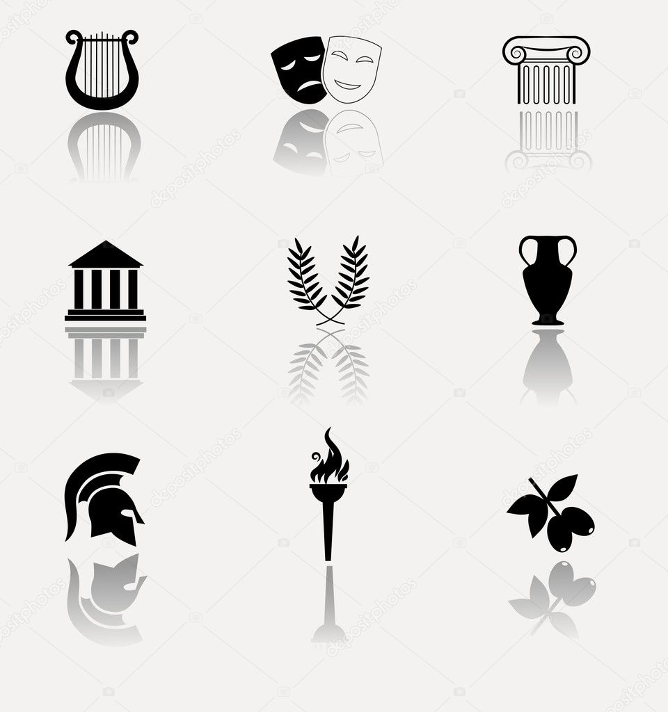 Set Ancient Greece Icons White Background Vector Illustration Stock ...
