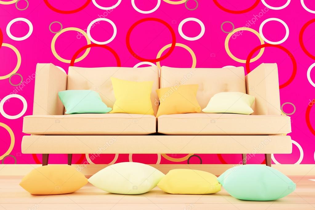 Colored cushions in the living room interior. — Stock Photo ...