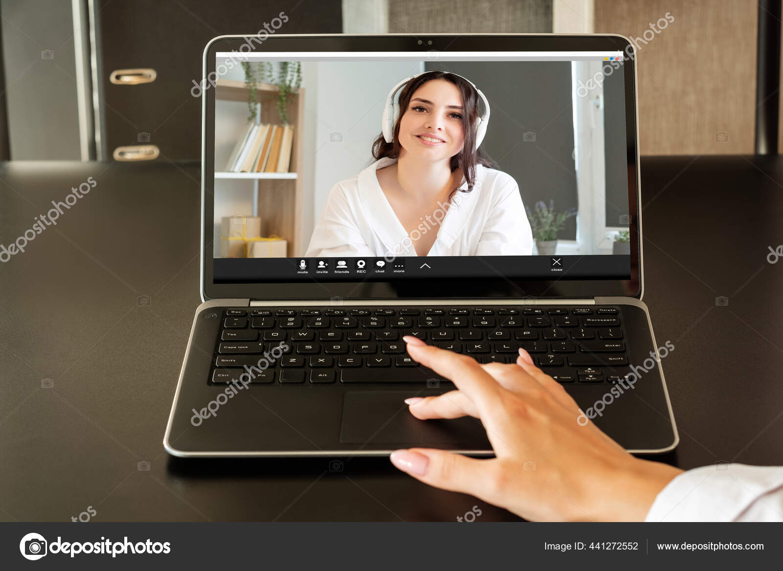 Distance learning female student headphones laptop Stock Photo by ...