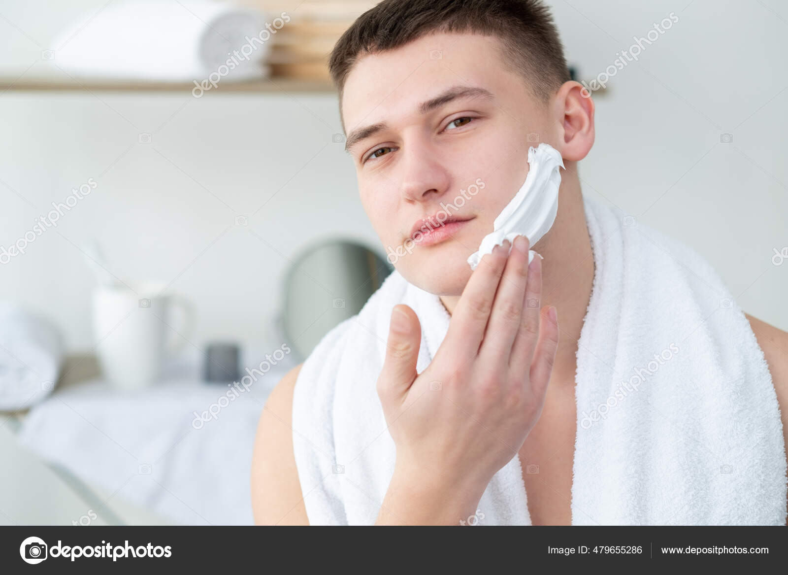 Male shaving routine skincare cosmetology foam — Stock Photo © golubovy ...