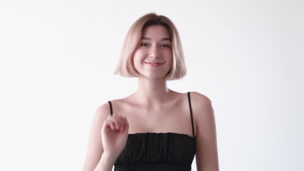 Supportive girl encouraging pointing gif loop — Stock Video © golubovy ...