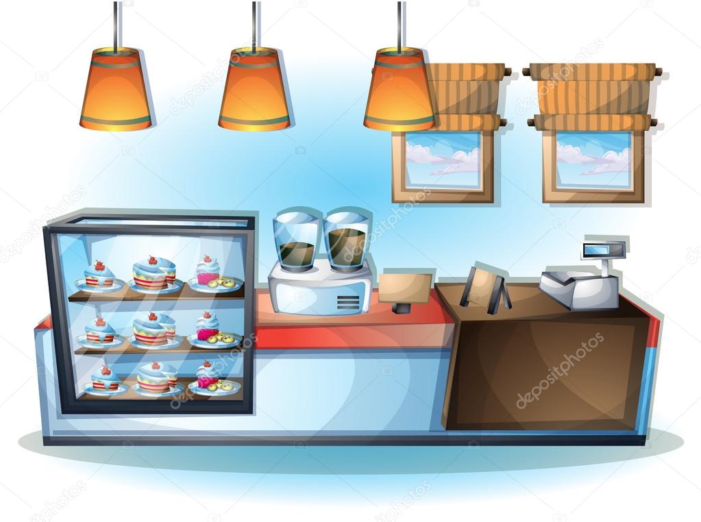 Cartoon vector illustration interior cafe room with separated layers ...