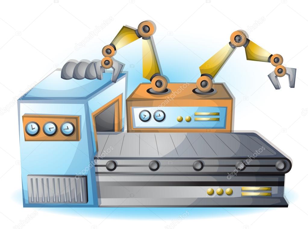 Cartoon vector illustration interior factory room with separated layers ...