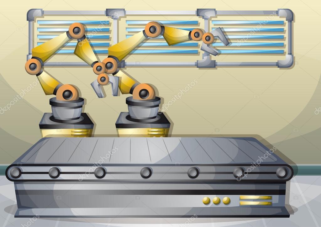 Cartoon vector illustration interior factory room with separated layers ...