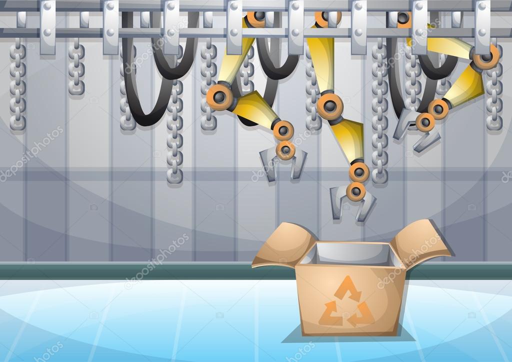 Cartoon vector illustration interior factory room with separated layers ...