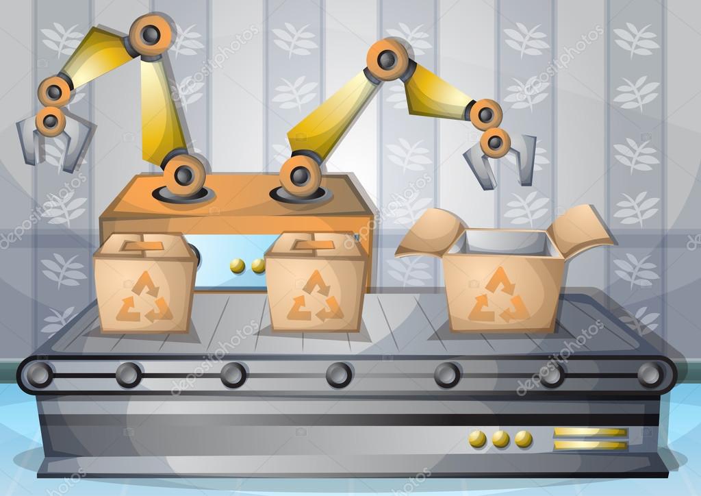 Cartoon vector illustration interior factory room with separated layers ...