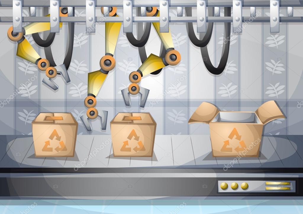 Cartoon vector illustration interior factory room with separated layers ...