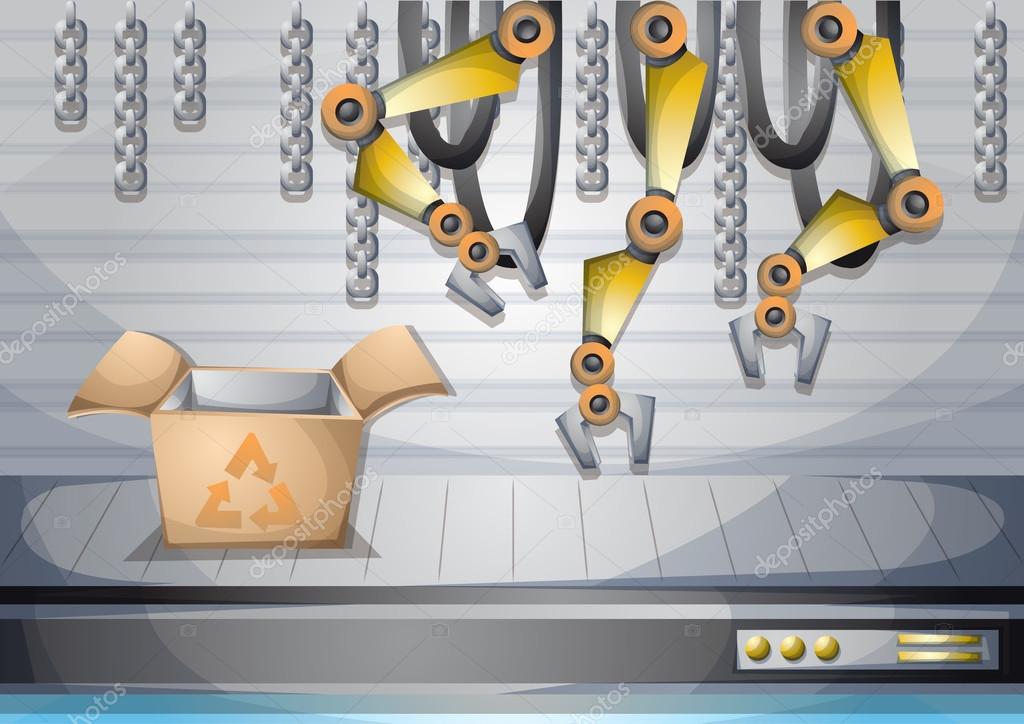 Cartoon vector illustration interior factory room with separated layers ...