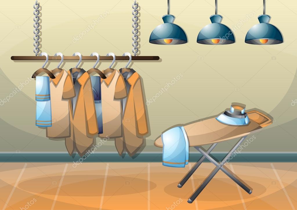 Ilustración vector de dibujos animados habitación de ropa interior con ...