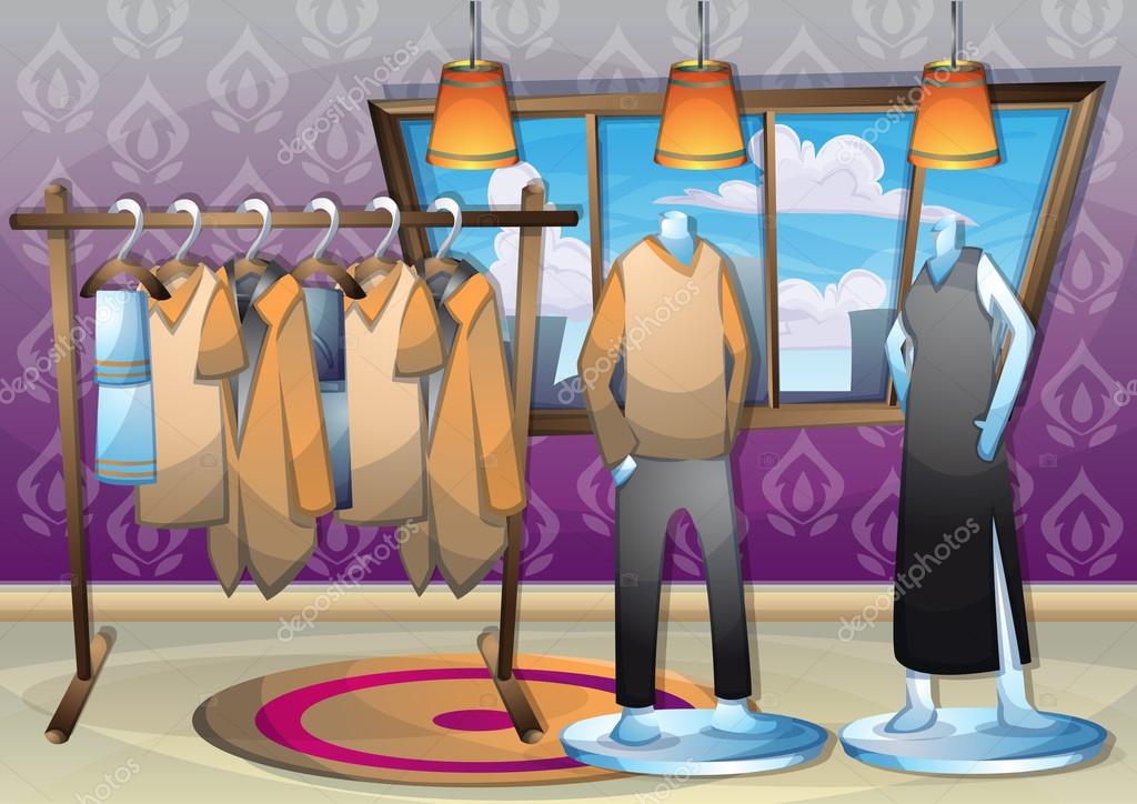 Cartoon vector illustration interior clothing room with separated ...