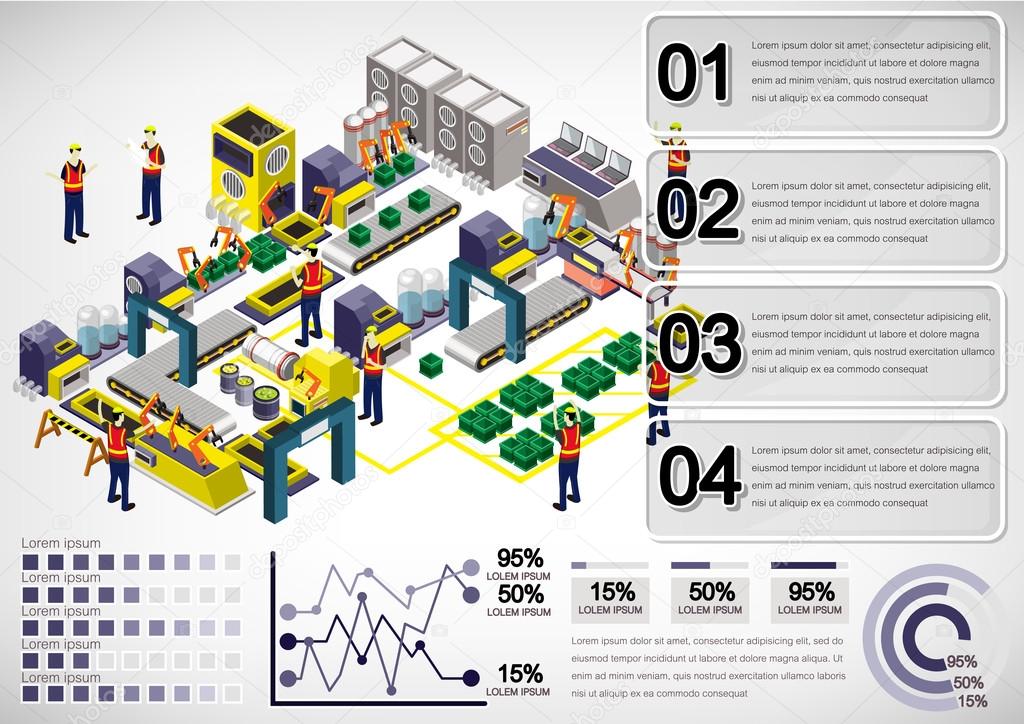 Cartoon vector illustration interior factory room with separated layers ...
