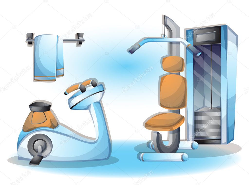 Cartoon vector illustration interior fitness room with separated layers ...