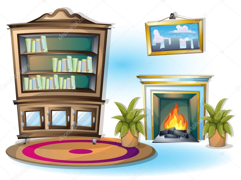 Cartoon vector illustration interior library room with separated layers ...