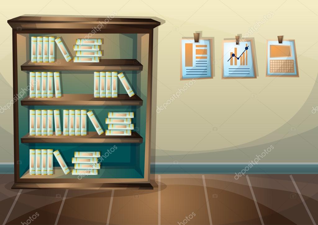 Cartoon vector illustration interior library room with separated layers ...