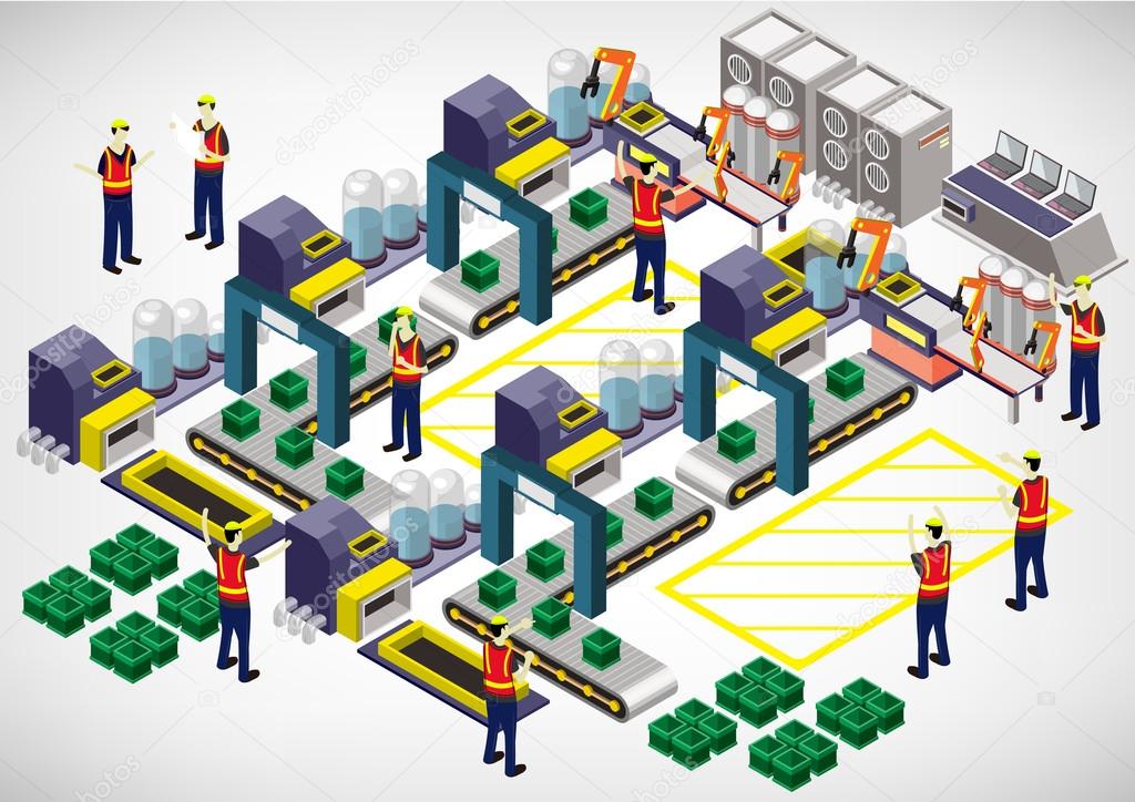 Illustration of info graphic factory equipment concept in isometric 3D ...