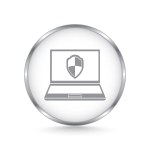Paper cut Laptop protected with shield icon isolated on grey background ...