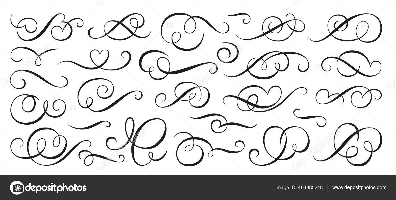 Calligraphic swirl filigree curl line flourish set Stock Vector by ...