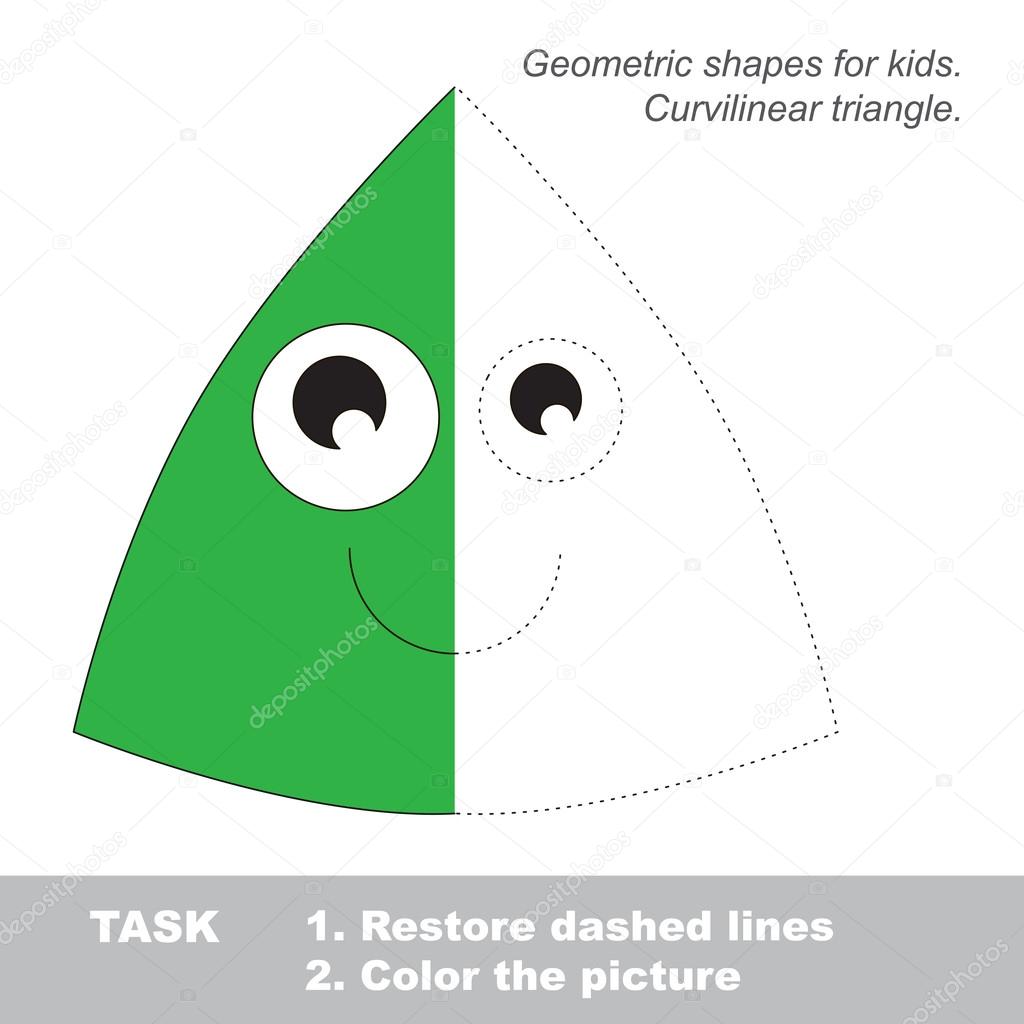 Triángulo curvilíneo a colorear. Rastros de vectores juego. 2024