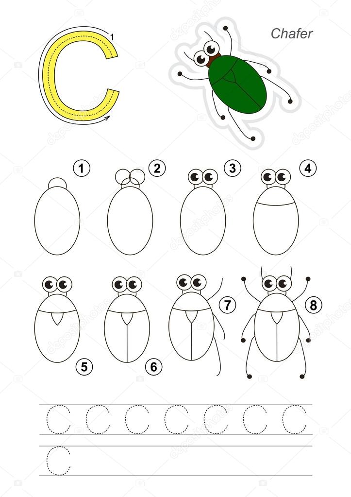 Drawing tutorial. Game for letter C. The Bronze Bug. Stock Vector by ...