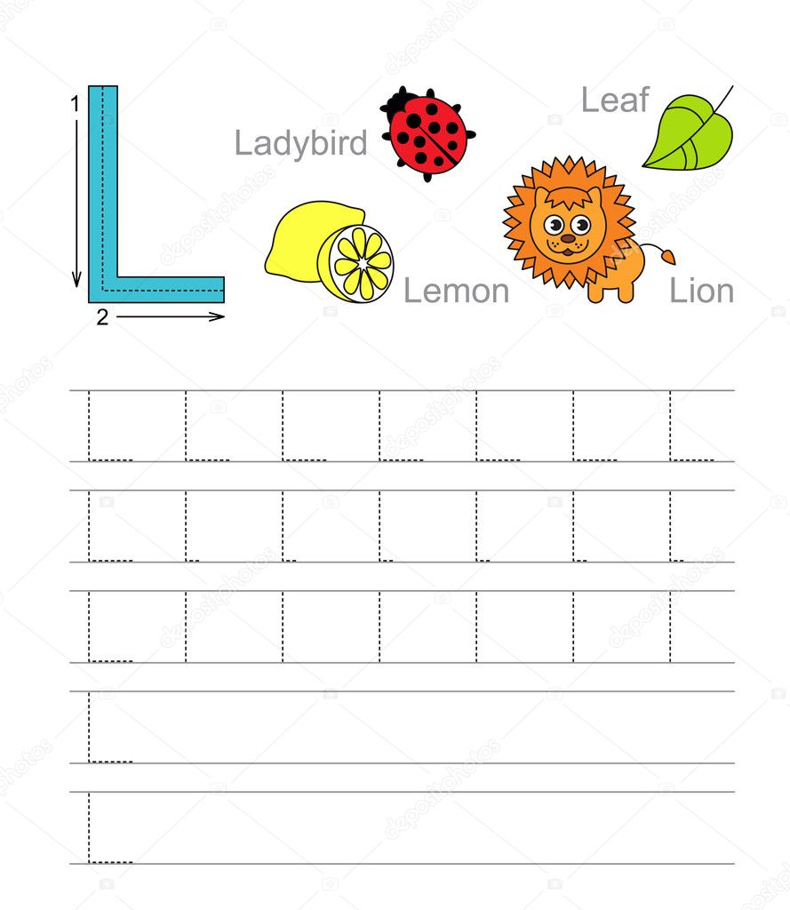 Letter L. Learn handwriting. — Stock Vector © Anna_Mikhailova #84592386