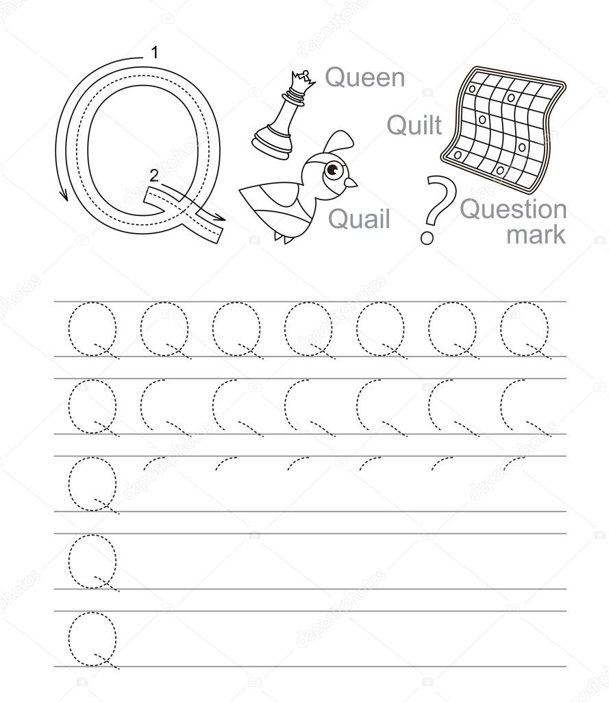 Hojas De Trabajo De Escritura A Mano Con La Letra Q Hoja De Prácticas
