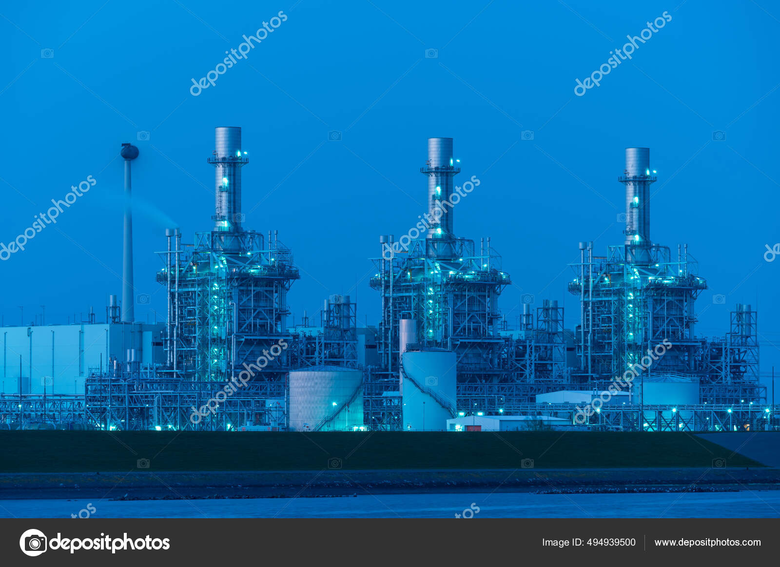 Illuminated Modern Power Station Magnum Dusk Eemshaven Groningen ...
