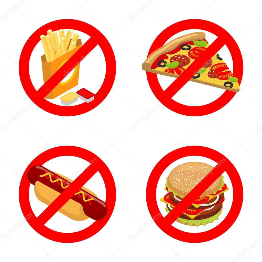 Stop fast food. Diet sign. Ban unhealthy food. It is forbidden t Stock ...
