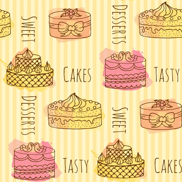 Vector cake illustration. Set of 4 hand drawn cakes with colorful ...