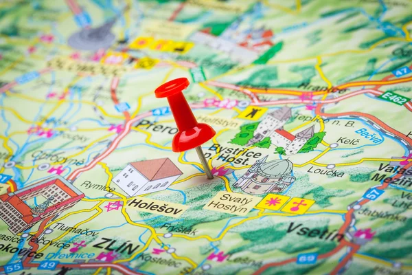 Travel Destination Points Map Indicated Colorful Thumbtacks — Stock ...