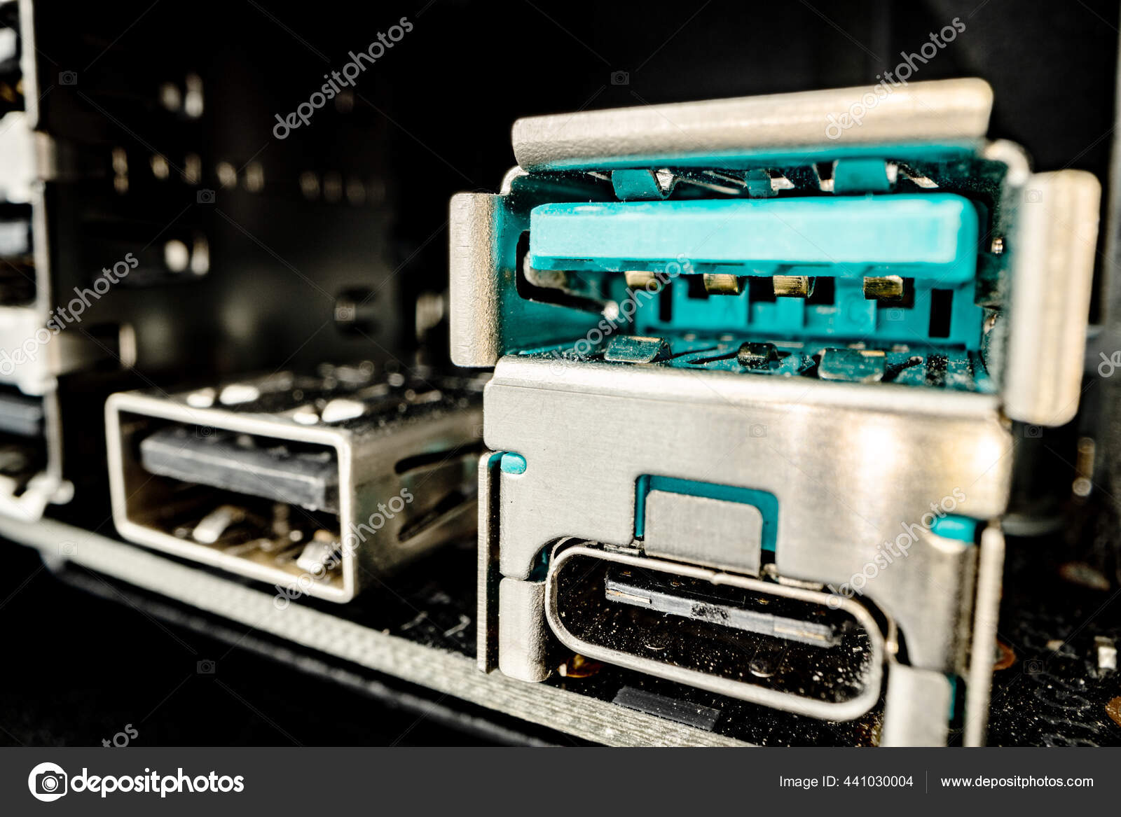 Ports and outputs at computer system unit macro Stock Photo by ...