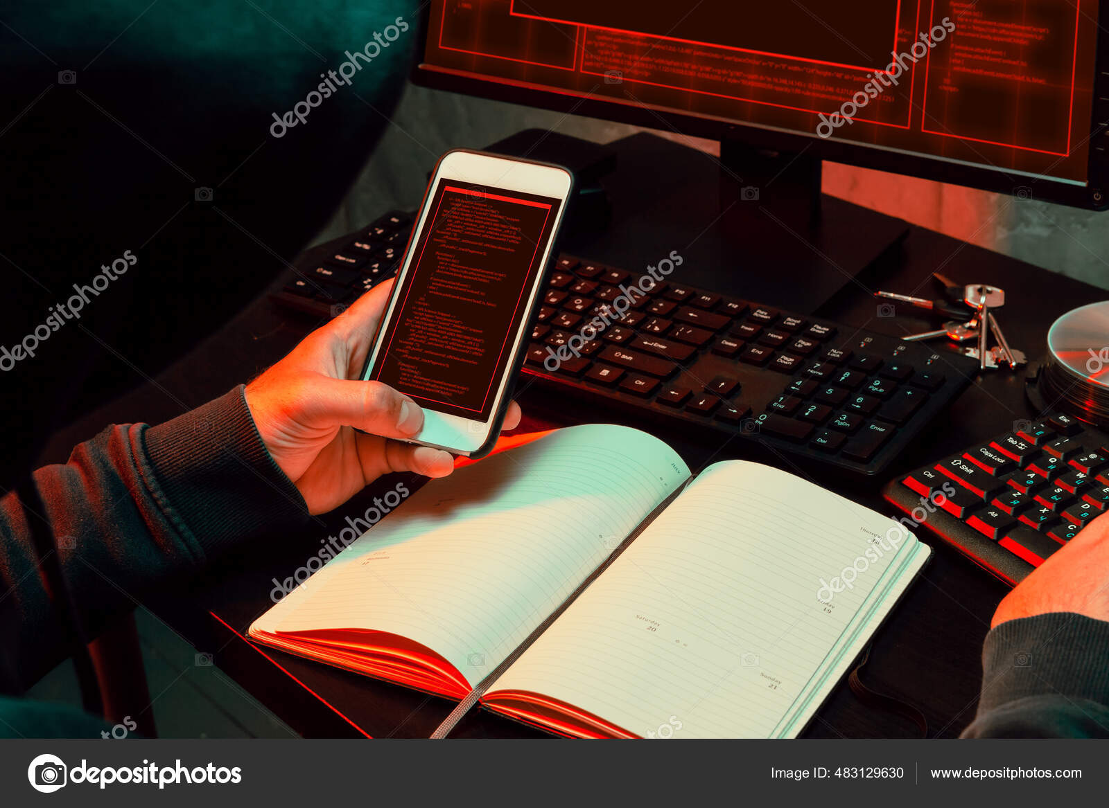 Close up of programmer of hacker hands typing a code — Stock Photo ...