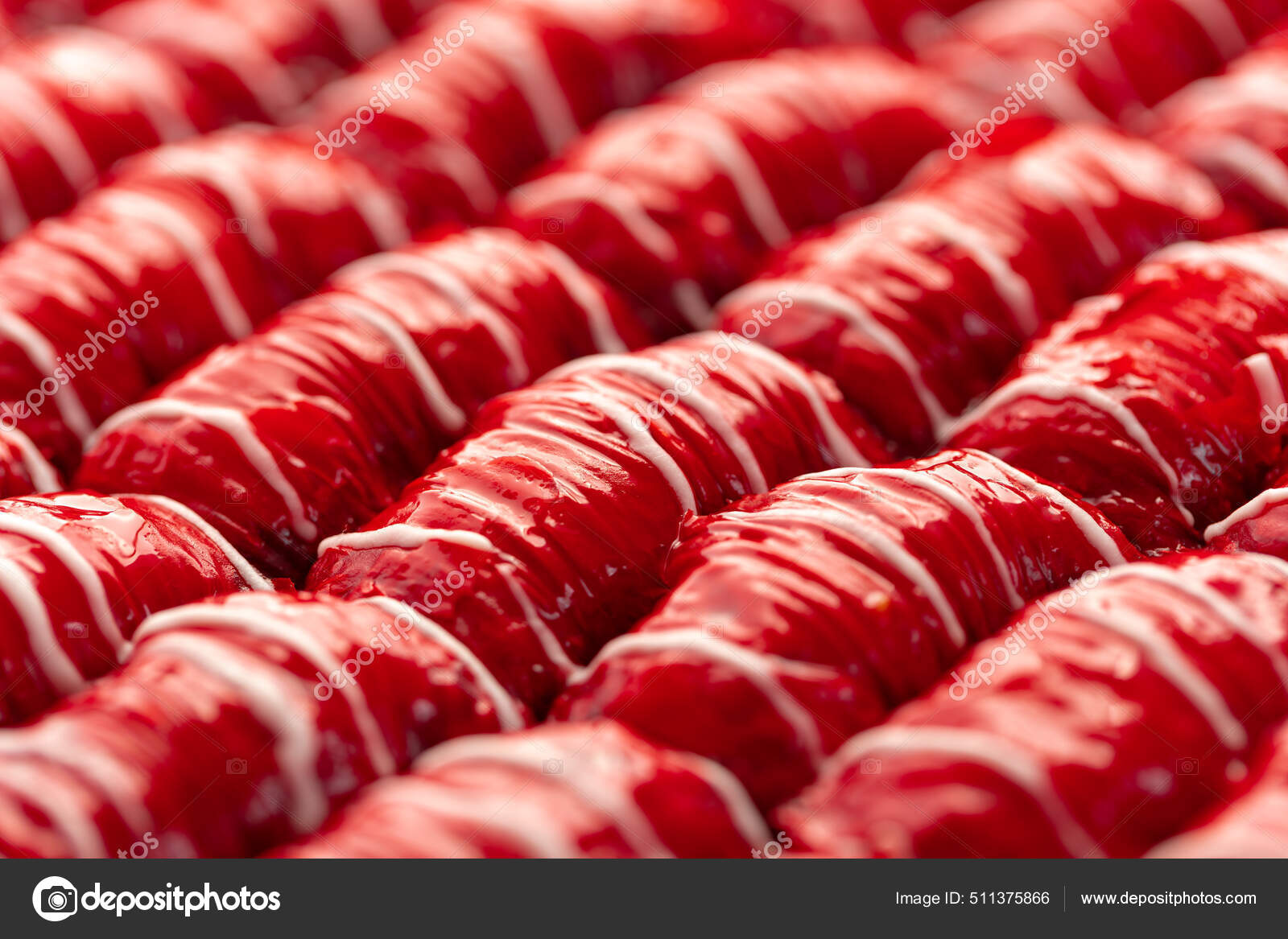 Red colored Turkish dessert baklava placed in rows Stock Photo by ...