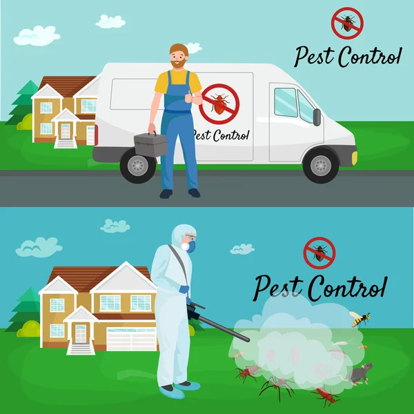 Pest control concept with insects exterminator silhouette flat vector ...