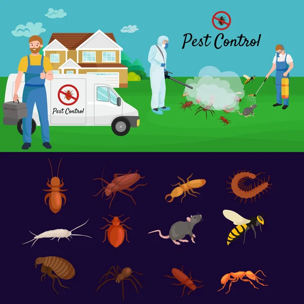 Pest control concept with insects exterminator silhouette flat vector ...