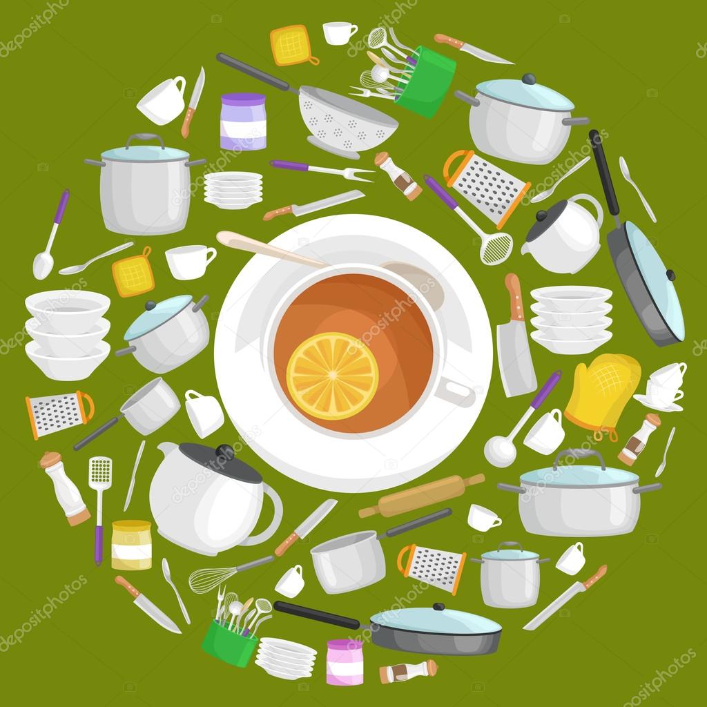 Kitchenware icons vector set.Cartoon kitchen utensil collection spoon ...