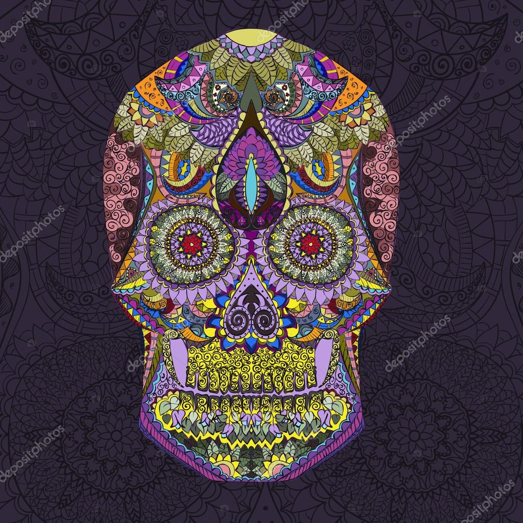 Hand drawn Colorful vector Scull with floral ornament Stock Vector by ...