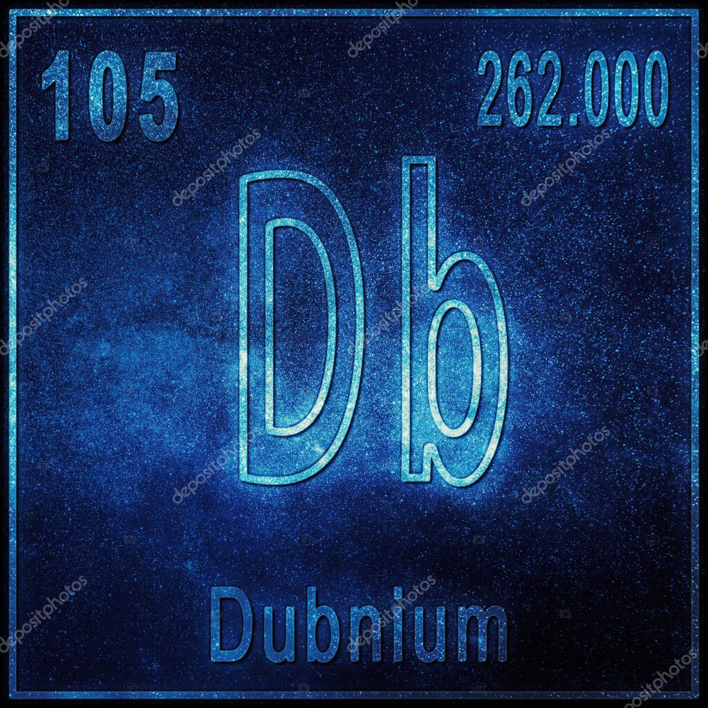 Elemento químico de Dubnio, signo con número atómico y peso atómico ...