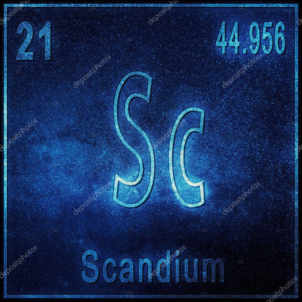 Elemento químico de escandio, signo con número atómico y peso atómico ...