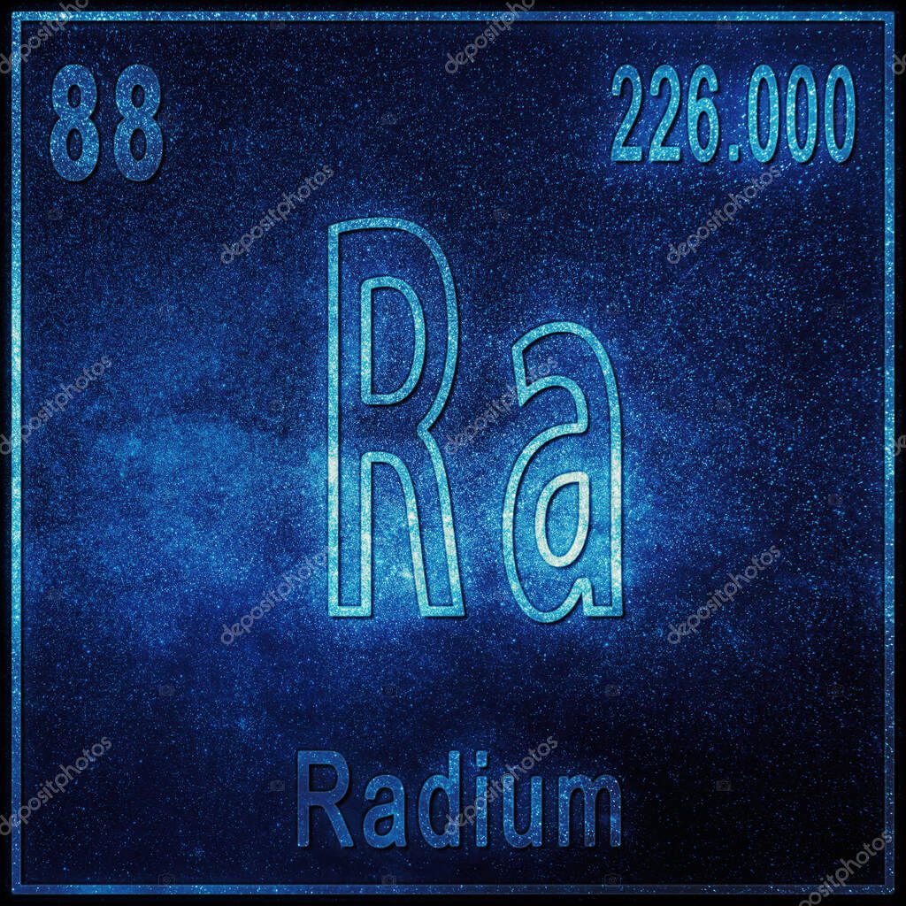 Elemento químico de radio, signo con número atómico y peso atómico ...
