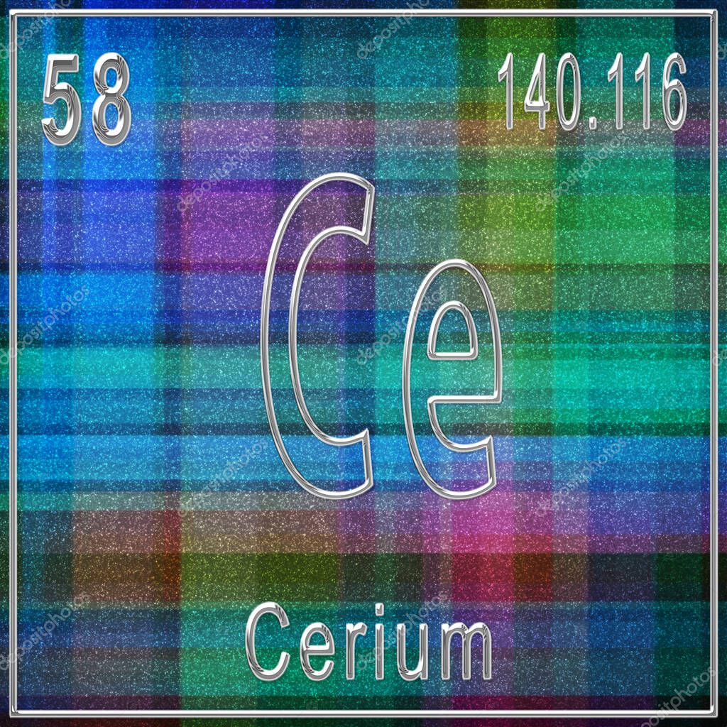 Elemento químico de cerio, signo con número atómico y peso atómico ...