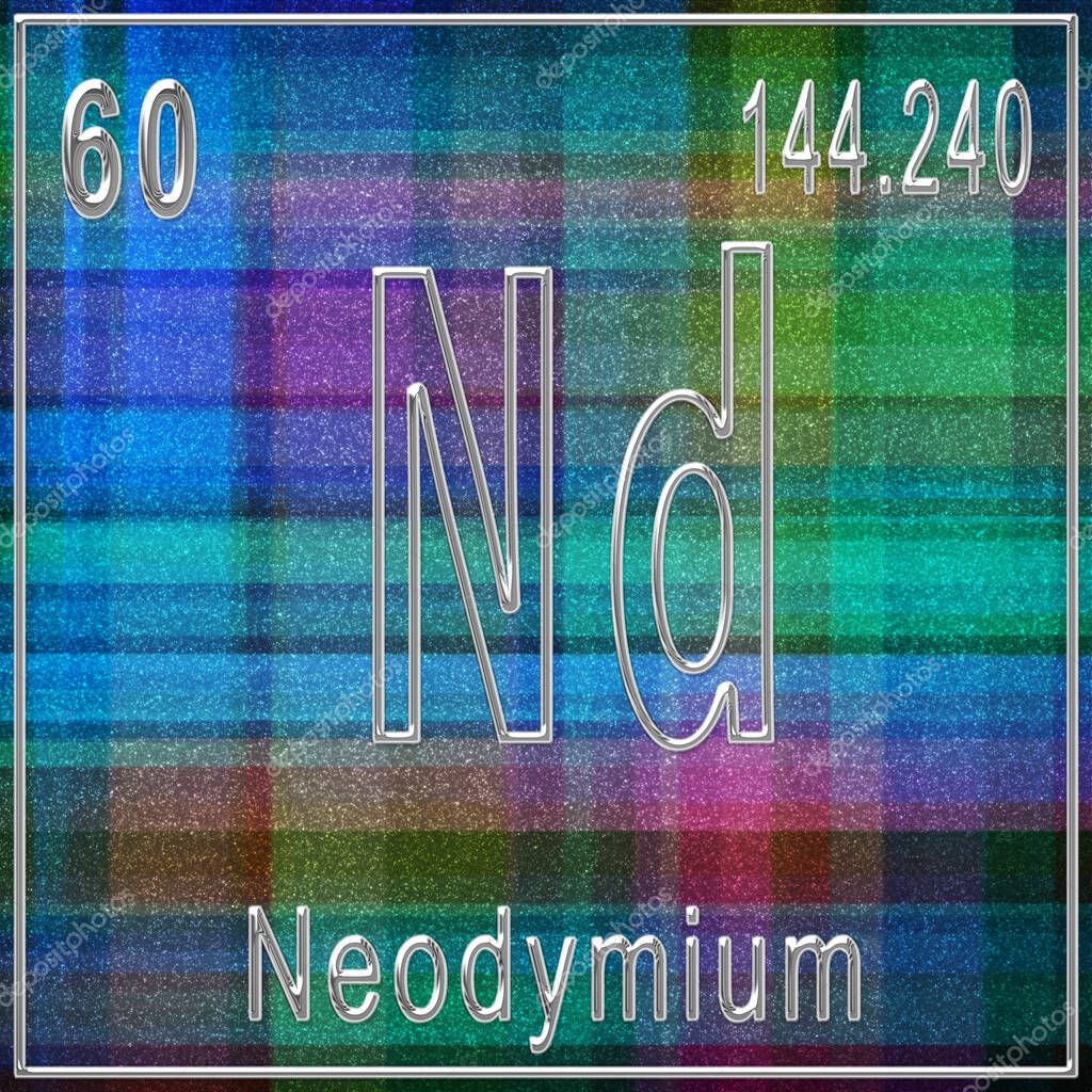 Elemento químico de neodimio, signo con número atómico y peso atómico ...