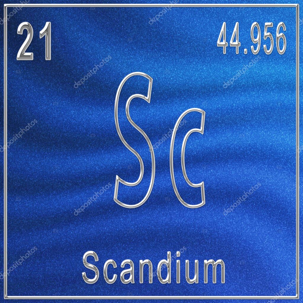 Elemento químico de escandio, signo con número atómico y peso atómico ...