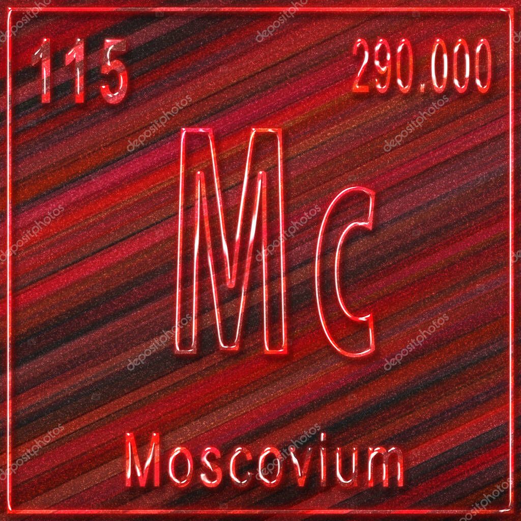 Elemento químico de Moscovio, Signo con número atómico y peso atómico ...