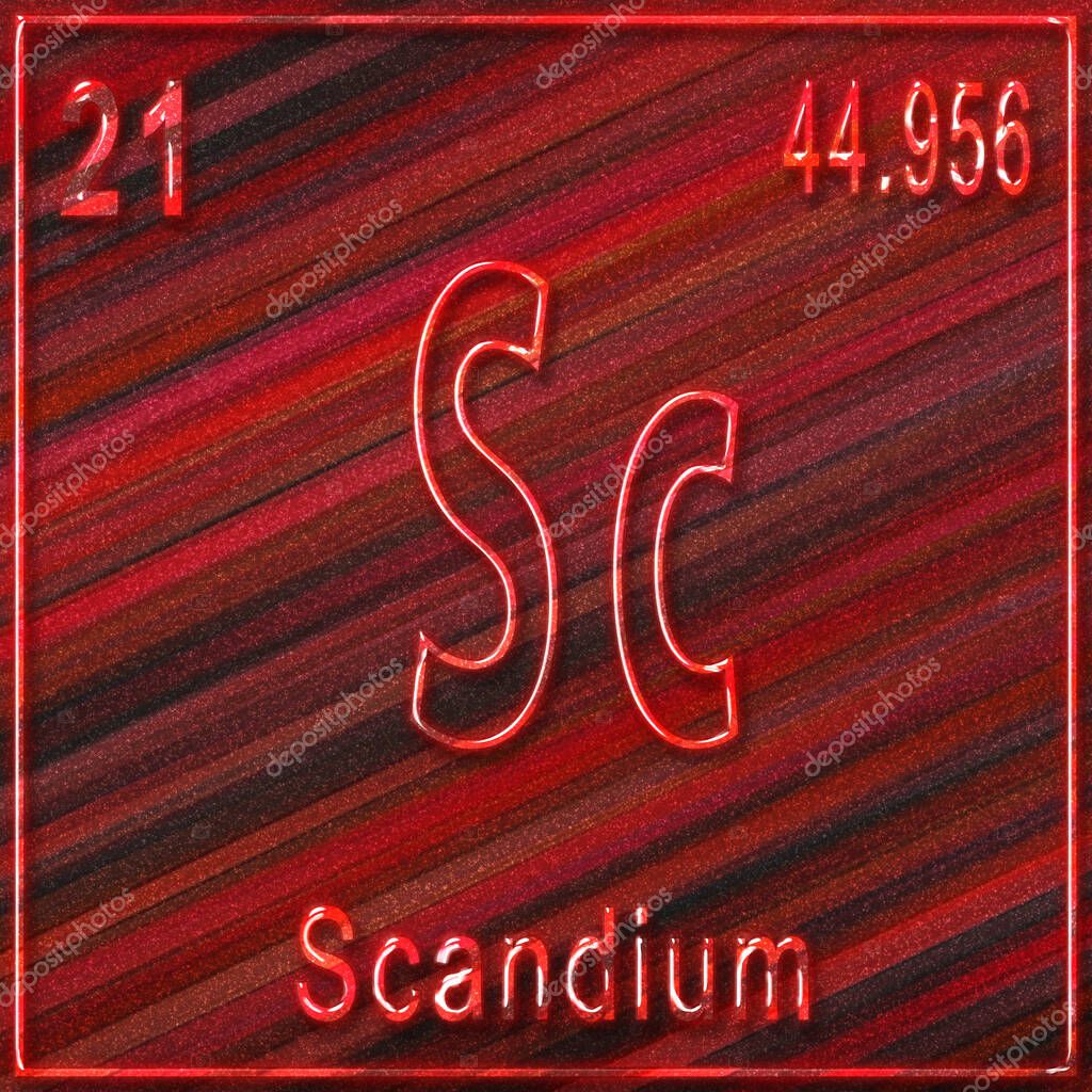 Elemento químico de escandio, signo con número atómico y peso atómico ...